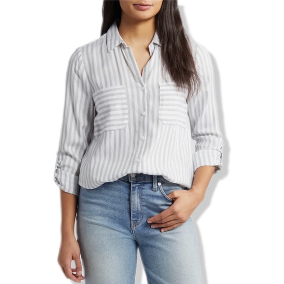 beachlunchlounge | Tops | Beachlunchlounge Kaia Long Sleeve Striped Lyocell Button Up Shirt L ...